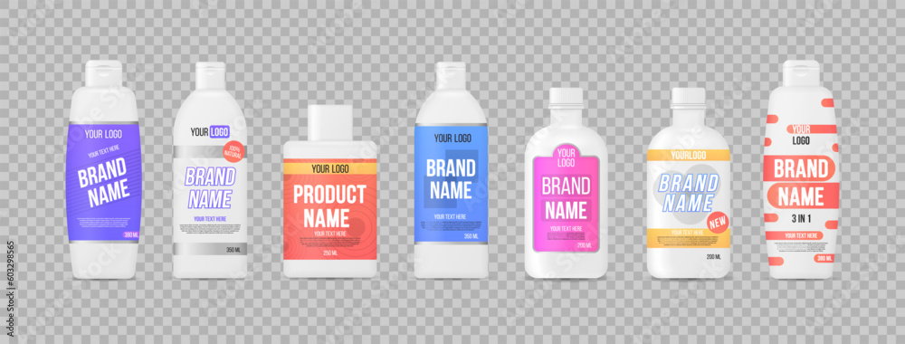 Sport nutrition labels. Realistic whey protein. Label plastic bottles ...