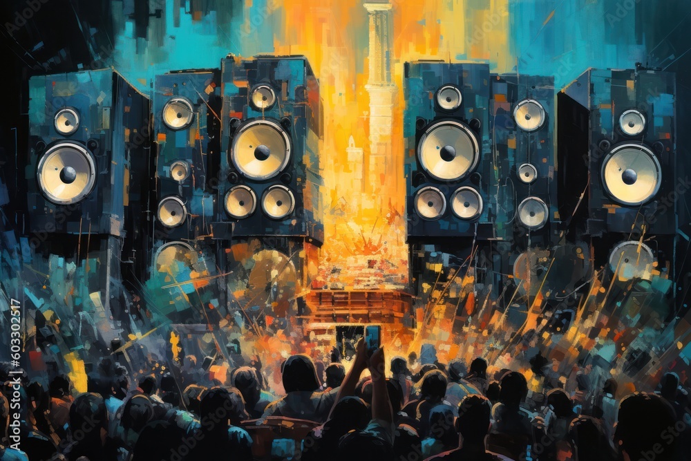 A fascinating concert with extremely large loudspeakers, crowd ...