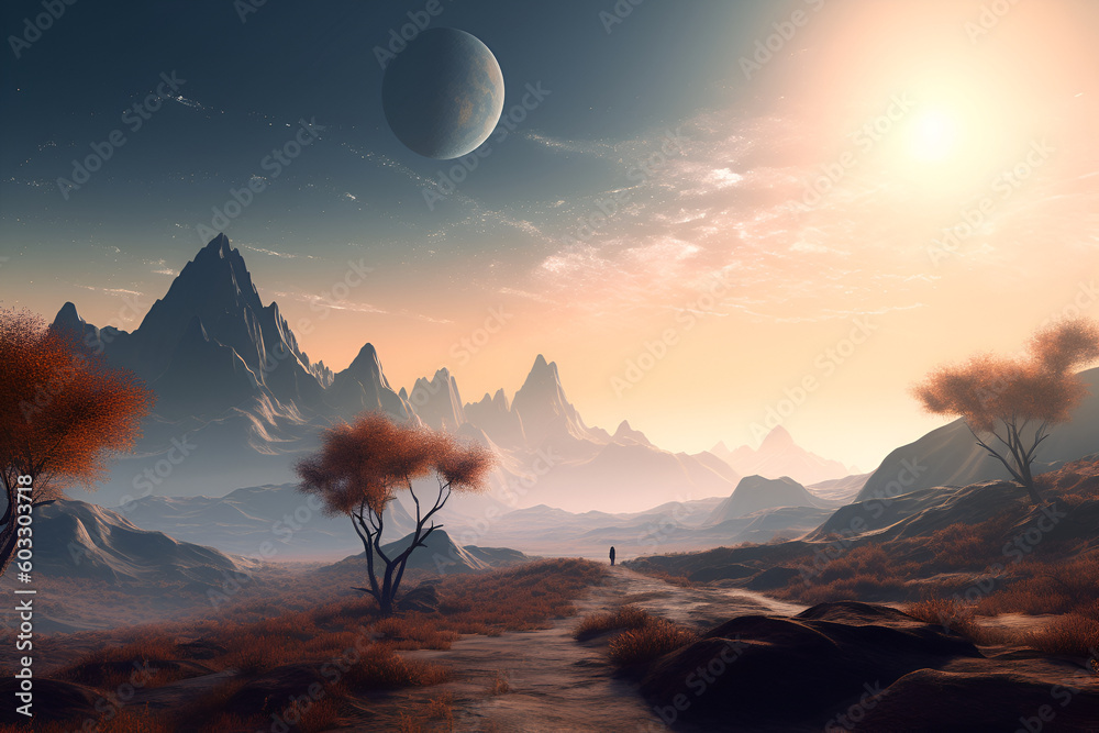Beautiful outer space scenery digital background. Surreal fantasy ...