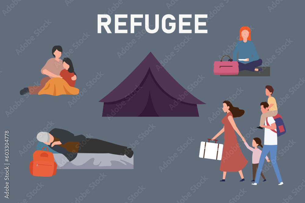 Refugee set design 2d vector illustration concept for banner, website ...