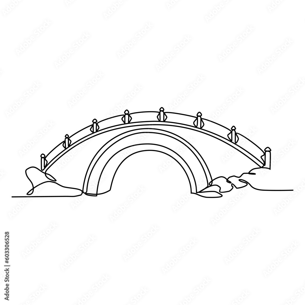 One continuous line drawing of bridge design illustration. Bridge ...