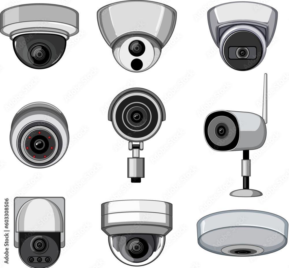 ip camera set cartoon. security surveillance, safety cctv, system ...