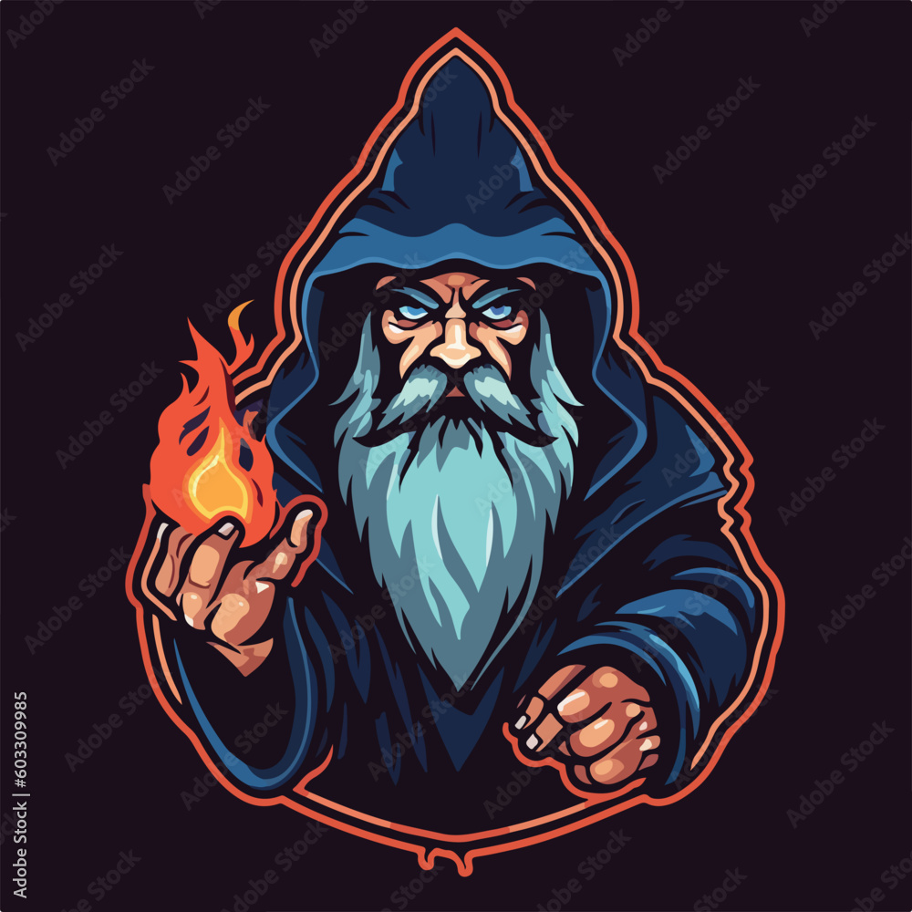 wizard magic fire head e sport logo badge vector illustration Stock ...