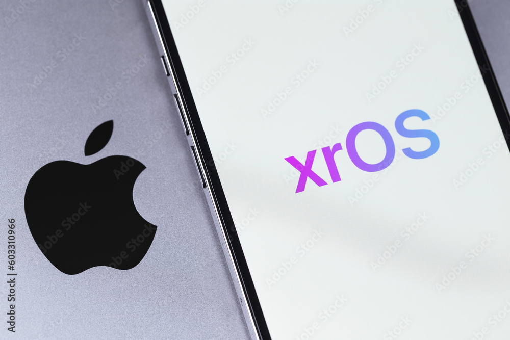 Apple xrOS logo on a screen smartphone, iPhone. Apple has officially ...