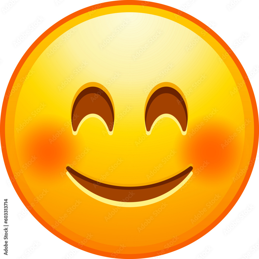 Top quality emoticon. Cute smiling emoji. Happy face with flushed ...