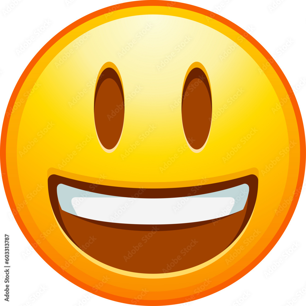 Dimpled smile emoji. Happy smiling emoticon, wide smiled yellow face ...