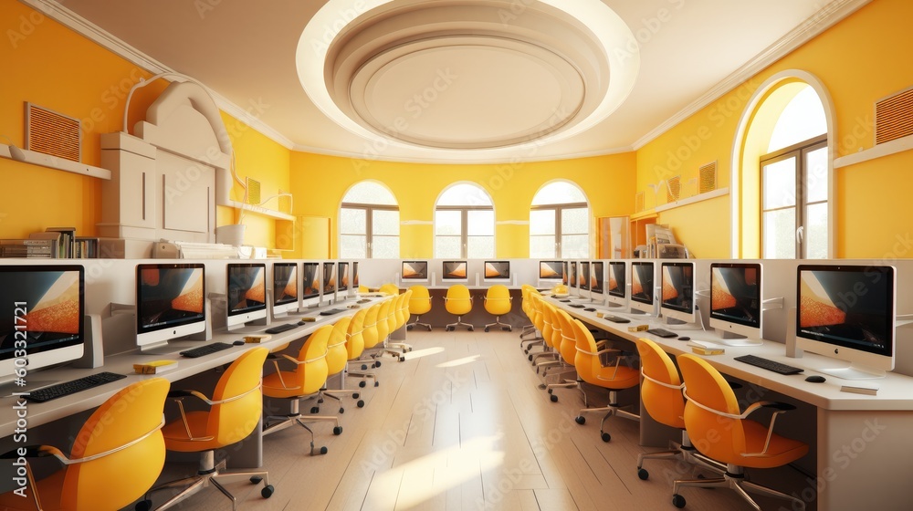 Modern interior designe of a computer classroom in a private school ...
