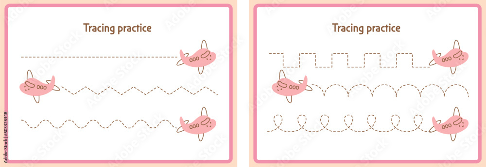 Set of trace the patterns. Preschool tracing worksheet for handwriting ...