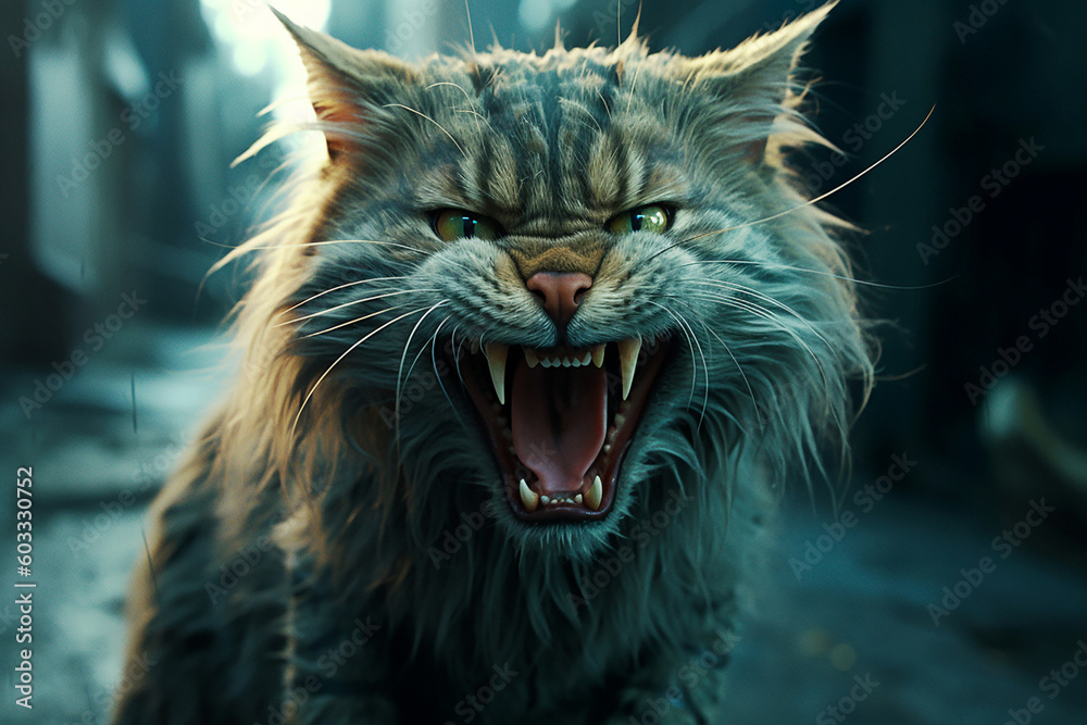 aggressive angry cat, created by a neural network, Generative AI ...