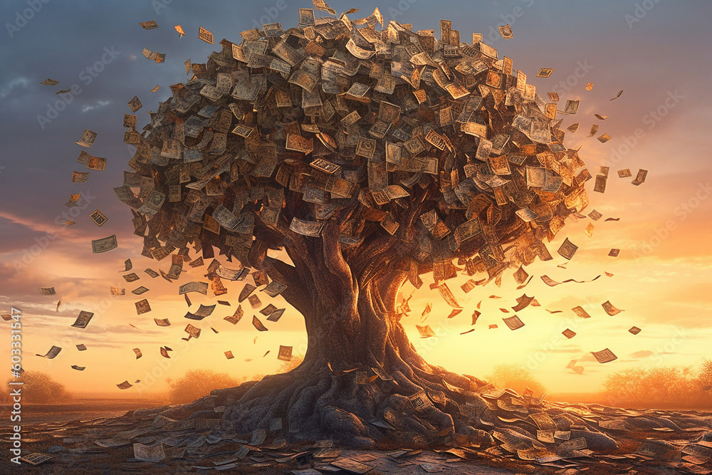 a tree made of money, created by a neural network, Generative AI ...