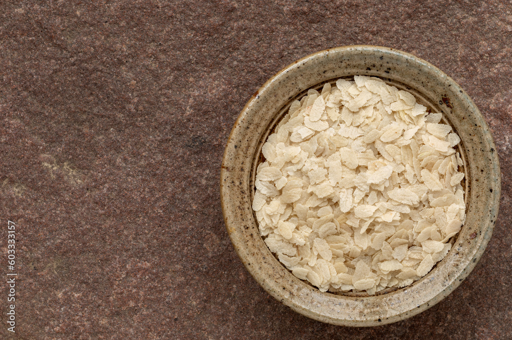 Poha, flattened rice. Basis for Indian breakfast or snack (kanda poha ...