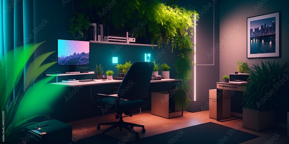 Illustration of a Modern Workspace with Computer Desk and Monitor ...