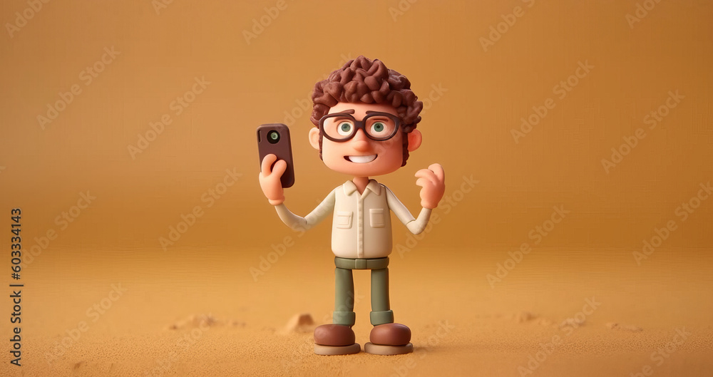 Claymation Man Holding a Phone Wearing White Shirt and Green Pants ...