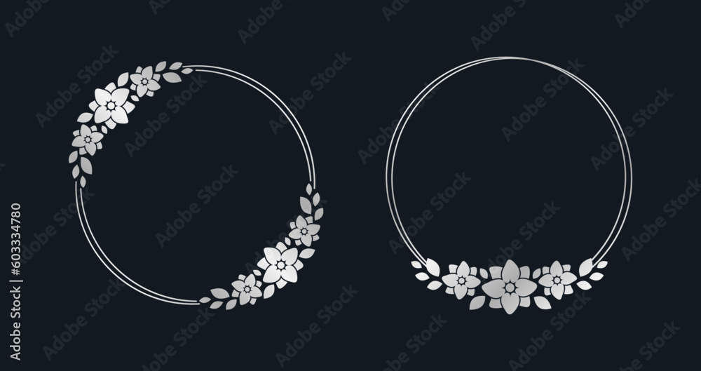 Round silver floral frame set. Luxury golden frame border for invite ...