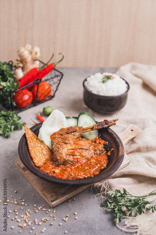 Bebek goreng sambal gami or spicy fried duck is Traditional food from ...