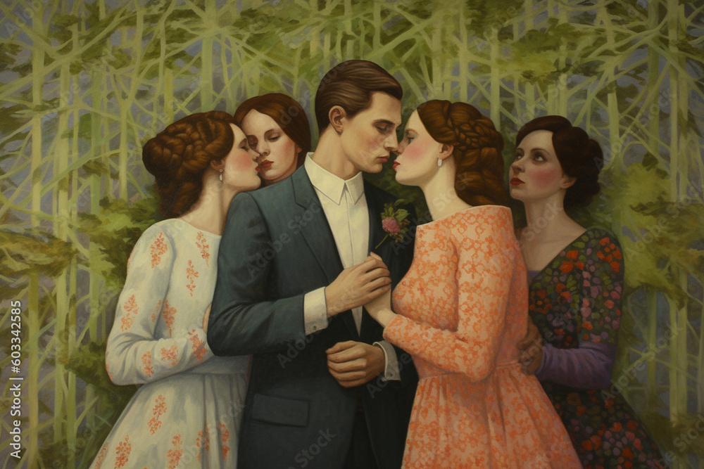 lovers, polygamy and polyamory in relationships, created by a neural ...