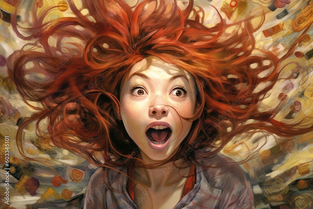 clumsy manga girl with wild, untamed hair and a perpetual "oops ...