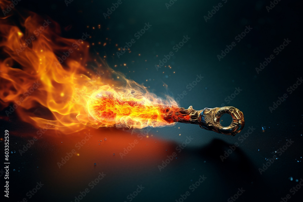 An artistic representation of a flame engulfing a key, symbolizing the ...