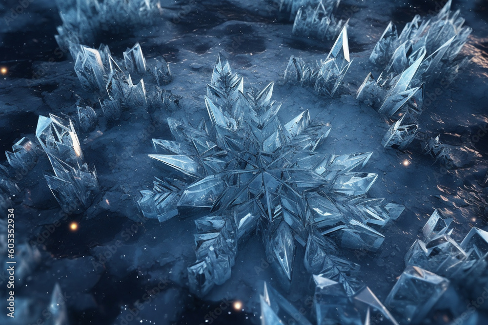 frozen constellations in the night sky, with sparkling ice crystals ...