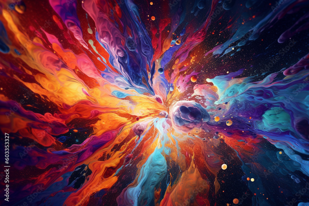 An abstract painting depicting a chaotic and fragmented world, with ...