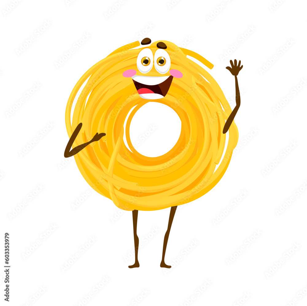 Cartoon italian pasta character waving hand. Vector food personage of ...