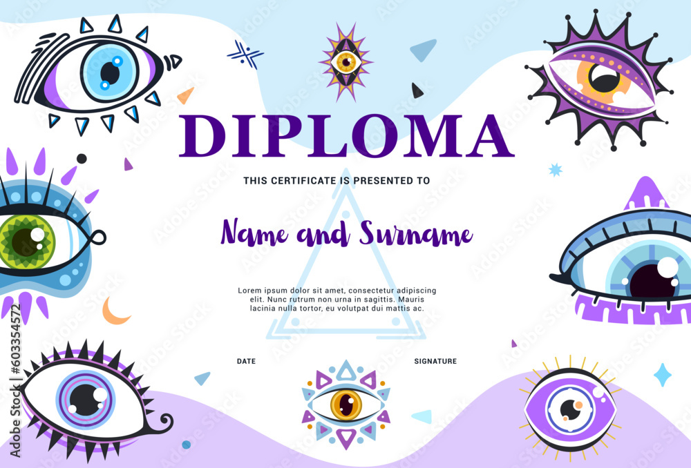 Clairvoyant or oracle diploma with magical witchcraft eyes. Education ...
