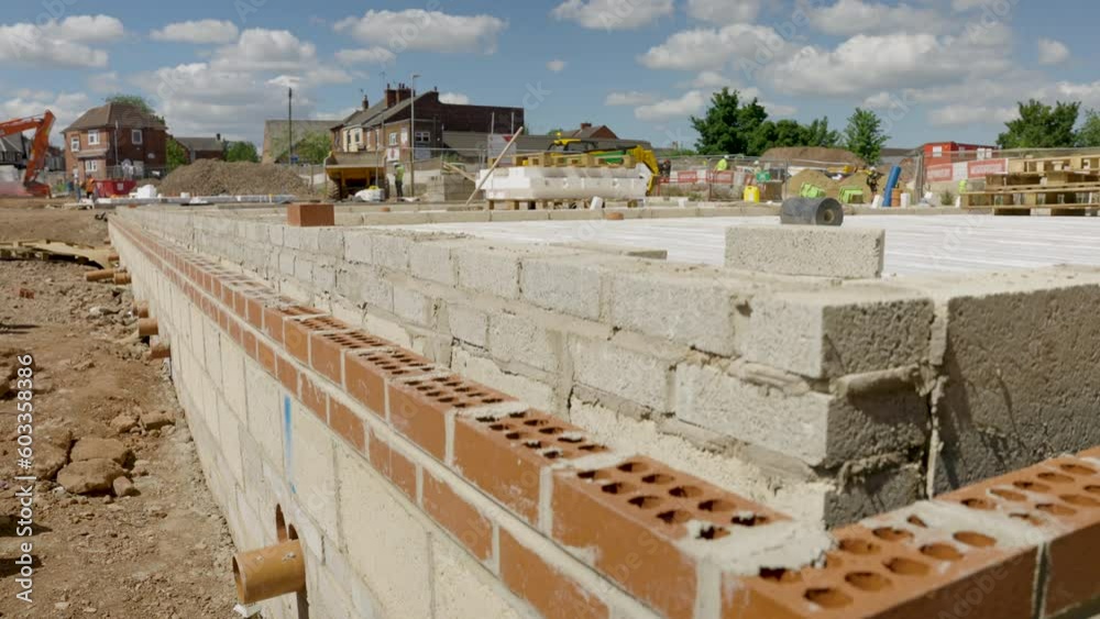UK - a view of the foundation of a house. The foundation is made from ...