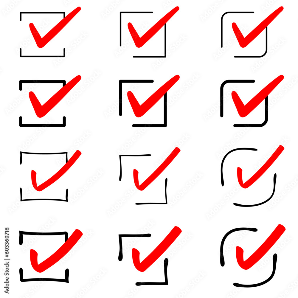 Handwritten check mark with a stylish line frame red Stock Vector ...