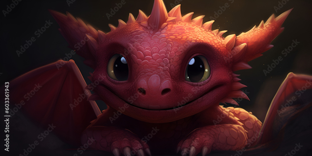 Cute little smily dragon face. Cartoon funny baby dragon with wings ...