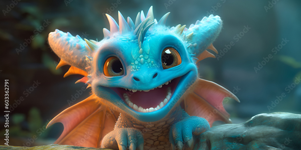 Cute little smily dragon face. Cartoon funny baby dragon with wings and ...
