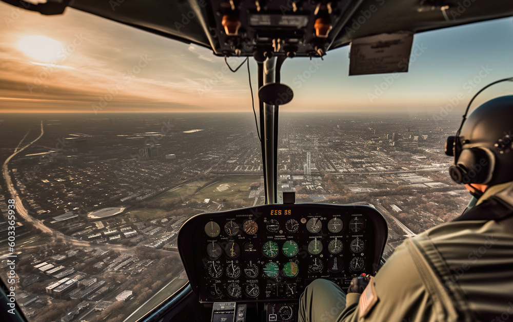 Flying High, A Military Pilot in the Cockpit of a Helicopter with a ...