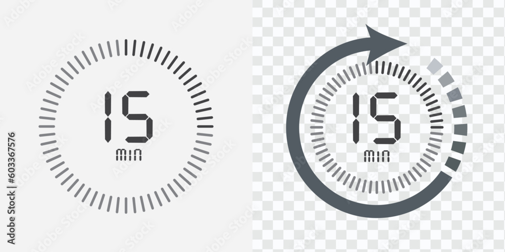 Timer, 15 minutes, stopwatch vector icon. Stopwatch icon in flat style ...