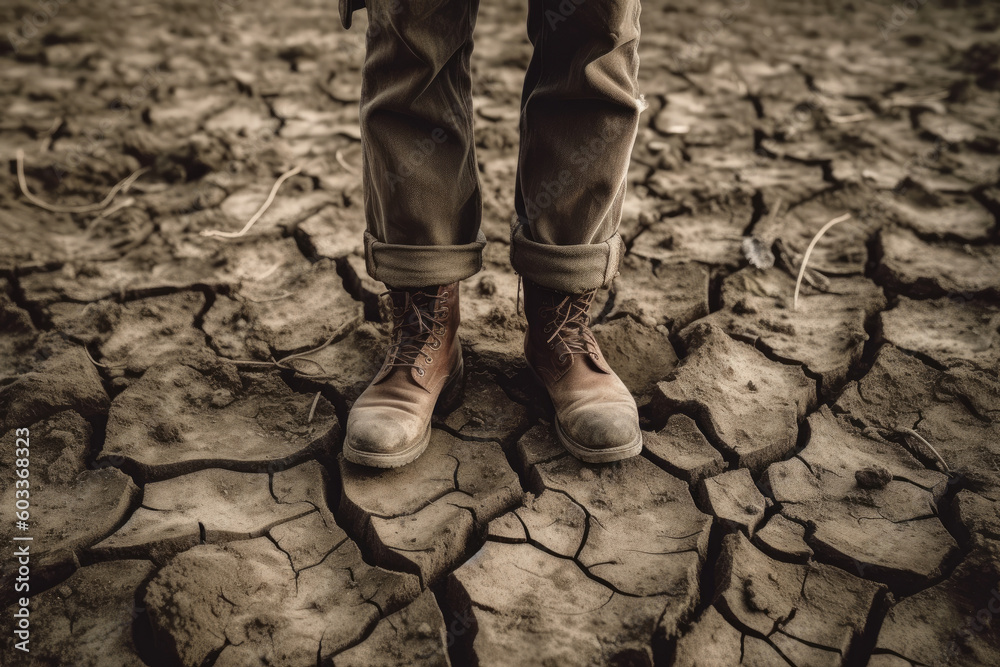 Generative AI illustration of unrecognizable person in boots standing ...