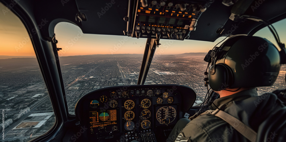 Flying High, A Military Pilot in the Cockpit of a Helicopter with a ...