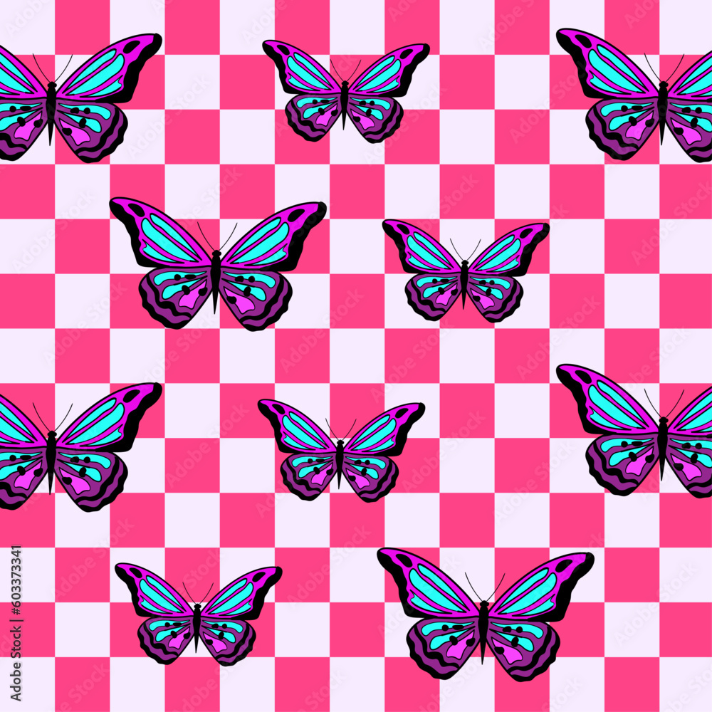 Y2k pink glamour butterflies background. Background in trendy emo goth ...