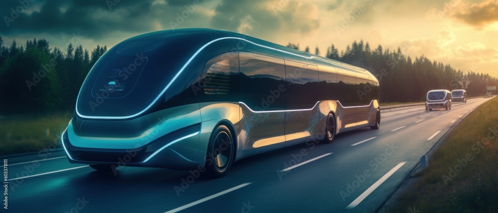 Futuristic double-decker bus. The concept of autonomous transportation ...