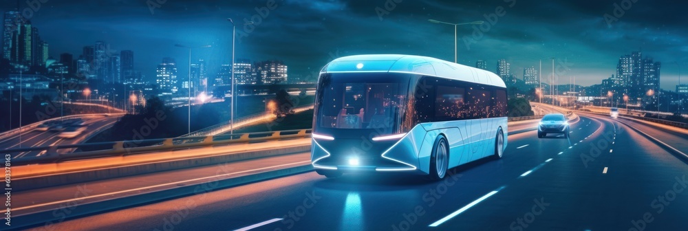 Futuristic double-decker bus. The concept of autonomous transportation ...