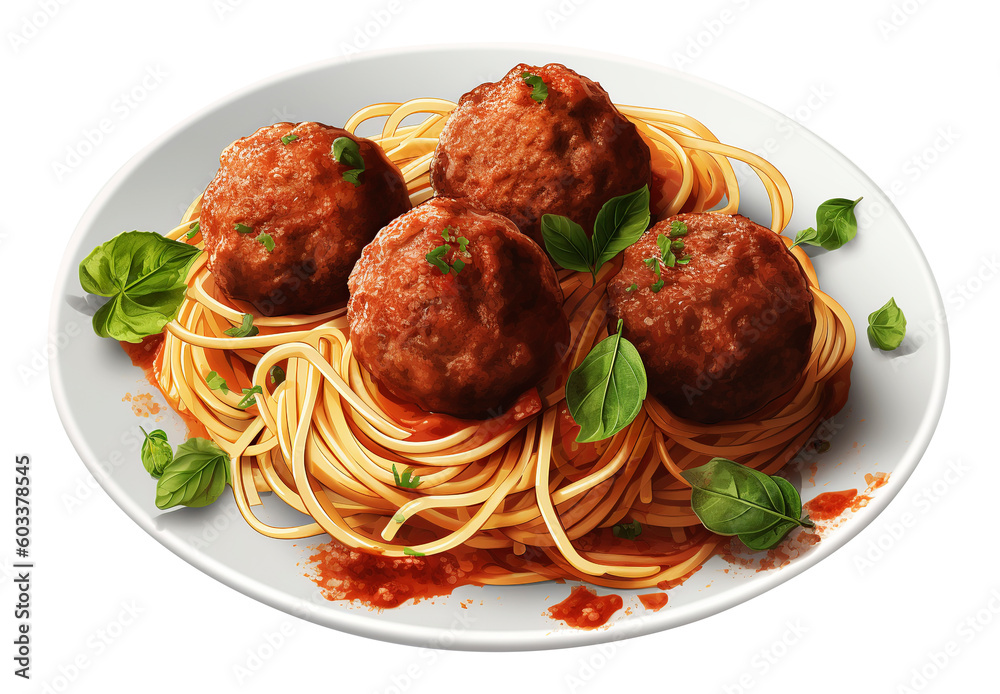 Spaghetti and meatballs in transparent background. Generative AI. Stock ...