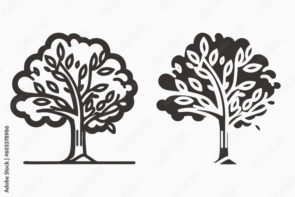 Vetor de Tree line art vector, Tree silhouette vector, Black and white ...