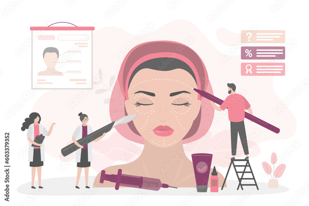 Plastic surgery, lifting contour skin, injections. Surgery facial ...