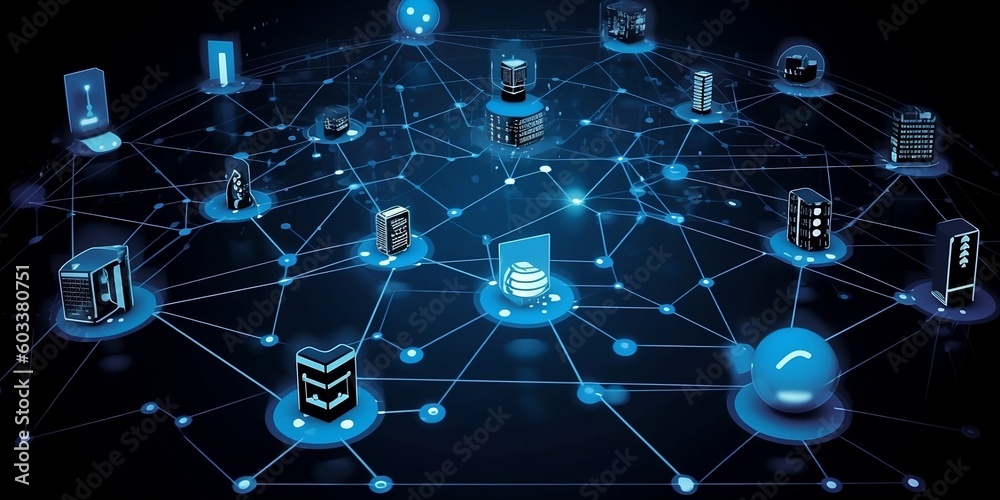 Photo And Art Print A Graphical Representation Of A Connected Iot Network With Various Nodes