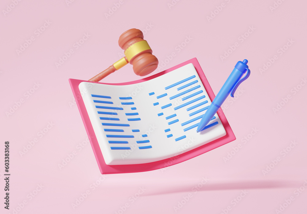 Open book checklist on a clipboard paper with pen. gavel verdict ...