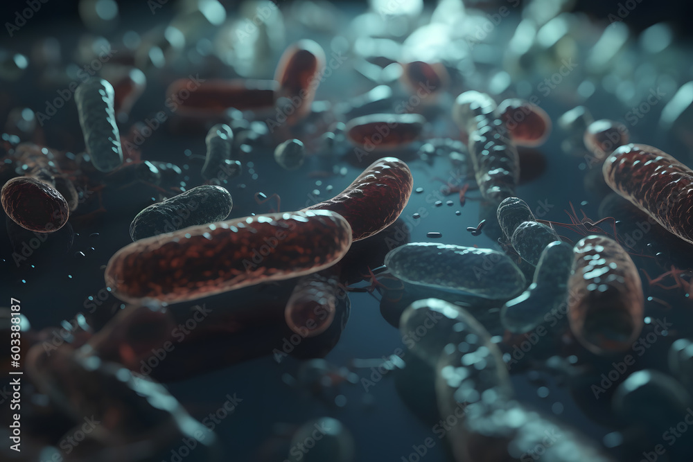 Macro shot of rod-shaped highly-detailed bacteria on glass surface ...