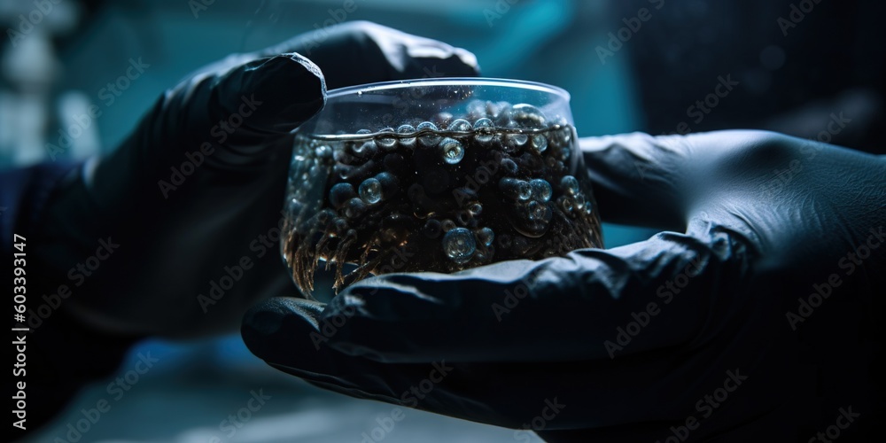 Hands of marine biologist studies a deep-sea creature in laboratory ...