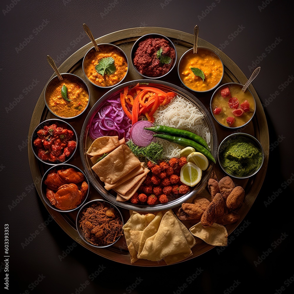 Indian veg thali on dark background. Stock Illustration | Adobe Stock