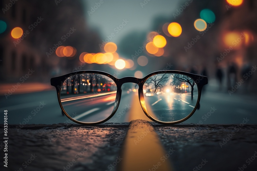 glasses on the road, vision problem, difference in vision with and ...