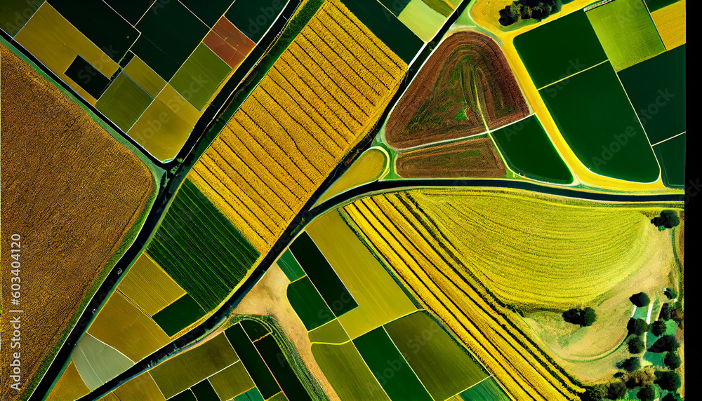 Abstract geometric shapes of agricultural parcels of different crops in ...