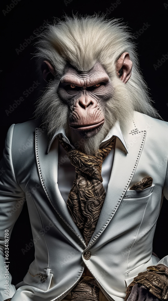 White monkey dressed in an elegant modern suit with a nice tie. Fashion ...