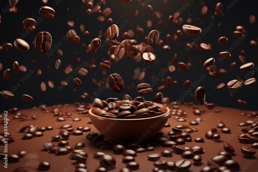 Image of coffee beans floating in mid-air. The coffee beans are shown ...