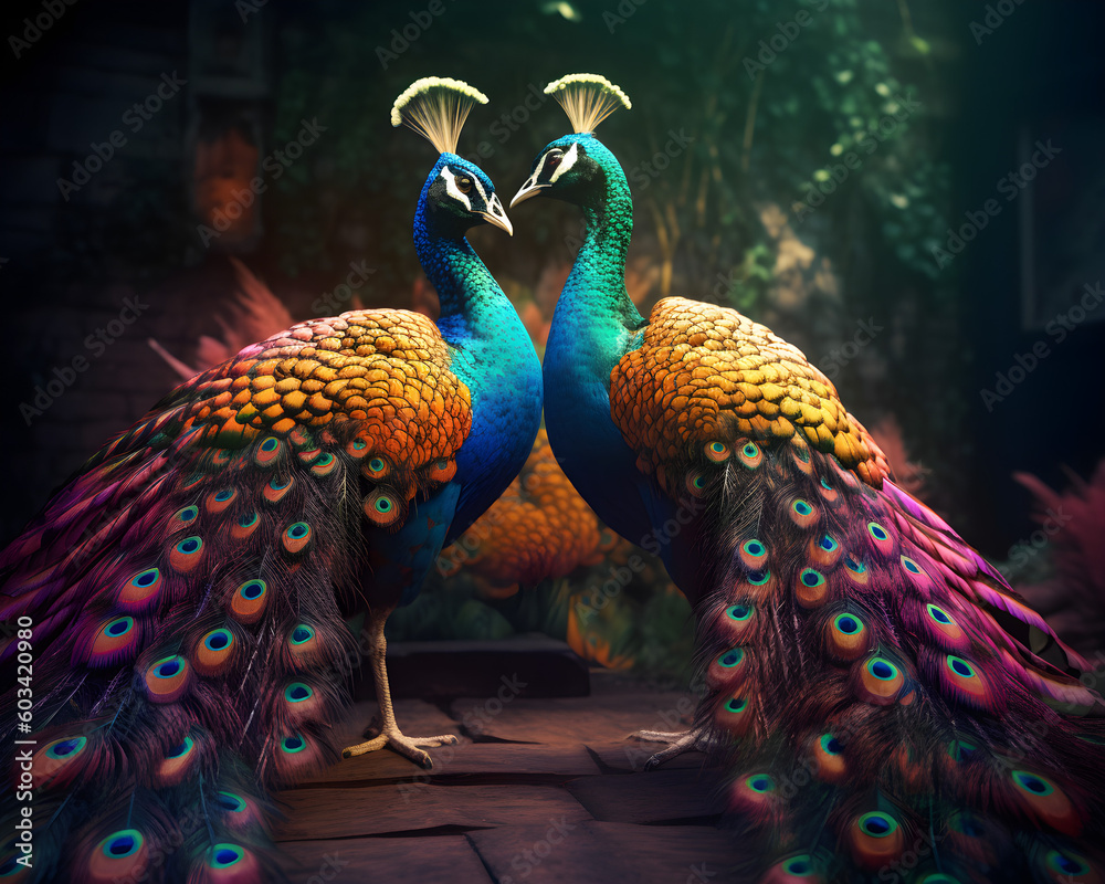 Colorful peacocks created using Generative AI technology. Stock ...